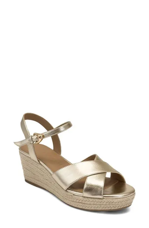 Aerosoles Casarina Platform Wedge Sandal - Soft Gold