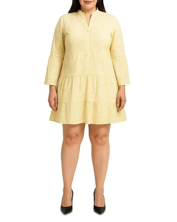 STANDARDS & PRACTICES Plus Eyelet Tiered Dress With Bell Sleeves
