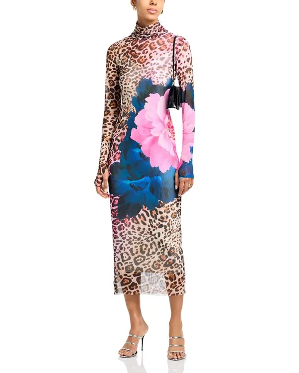 AFRM Shailene Printed Midi Dress - Animal Block Peony