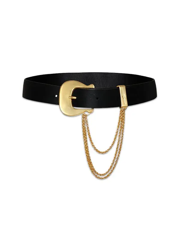 Johanna Ortiz Leather Chain Trim Belt - Black/gold