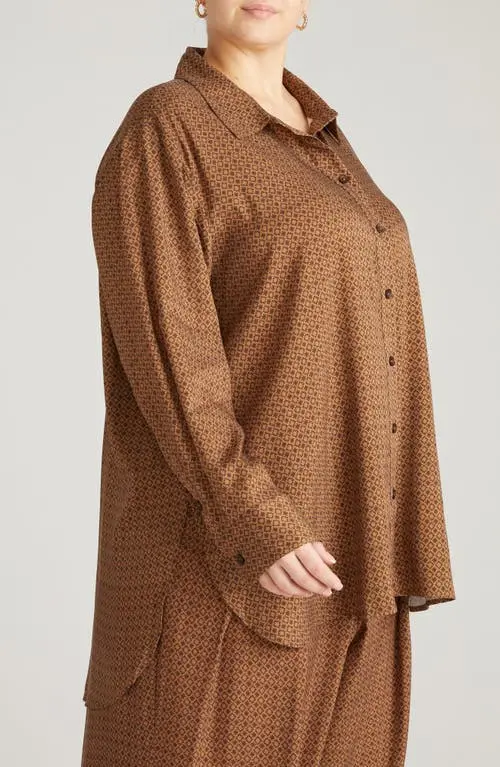 Universal Standard Oversized Cooling Button-up Shirt - Brown Hacienda Print
