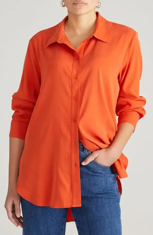 Universal Standard Oversized Cooling Button-up Shirt - Orange Flame