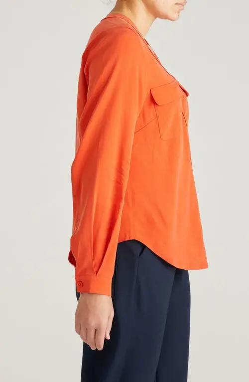 Universal Standard V-neck Button-up Shirt - Orange Flame