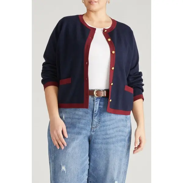 Universal Standard Gabrielle Cardigan - Midnight Blue/red