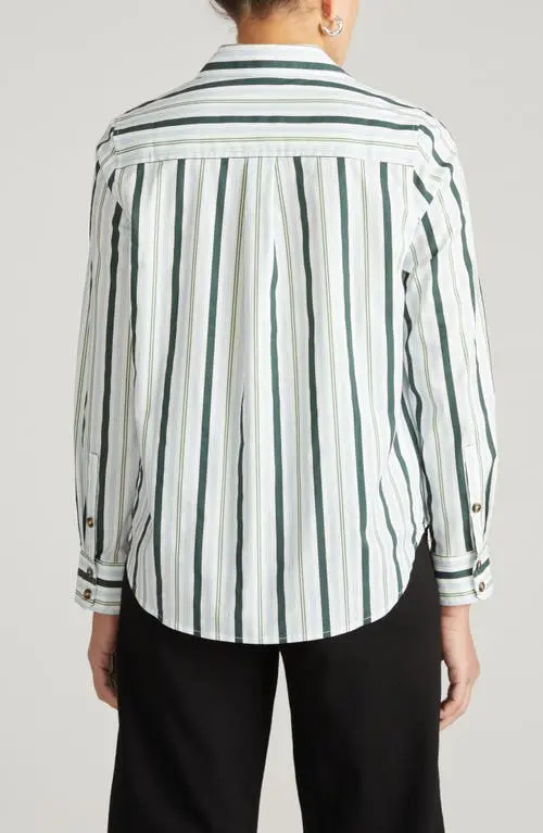 Universal Standard Elbe Stretch Poplin Button-up Shirt - Green/white Stripe