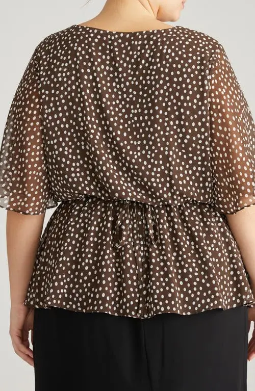 Universal Standard Milou Faux Wrap Top - Brown/white Dot Print