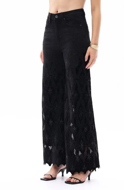 BAYEAS Rhinestone Embroidered High-waist Wide-leg Jeans