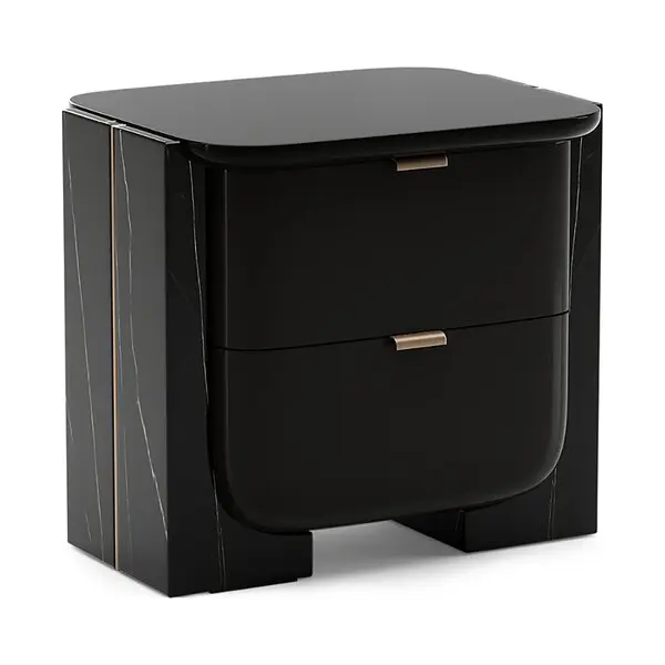CARACOLE Overlap Small Nightstand, Dark - Piano Black/whisper Of Gold/nero Marqu