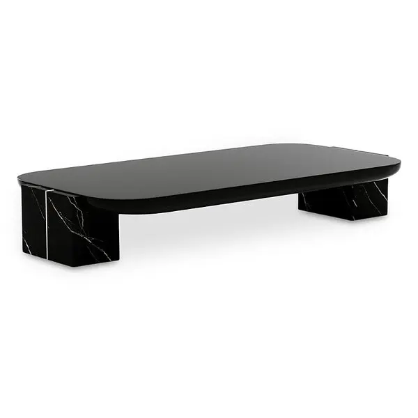CARACOLE Overlap Rectangle Cocktail Table, Dark - Piano Black/whisper Of Gold/nero Marqu
