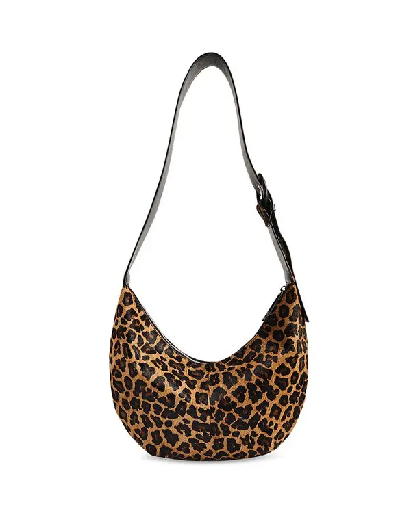 Whistles Sia Curved Calf Hair Shoulder Bag - Leopard Print