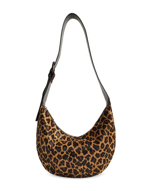 Whistles Sia Curved Calf Hair Shoulder Bag - Leopard Print