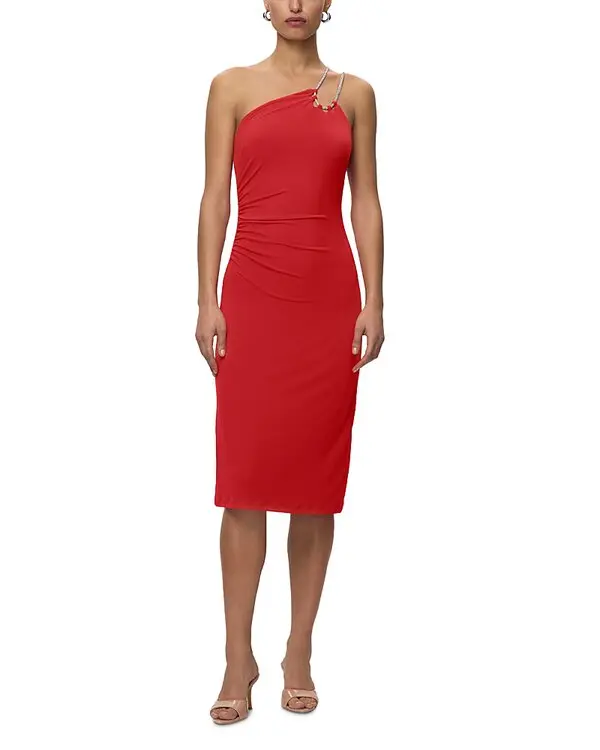 Herve Leger One Shoulder Midi Dress - Cardinal