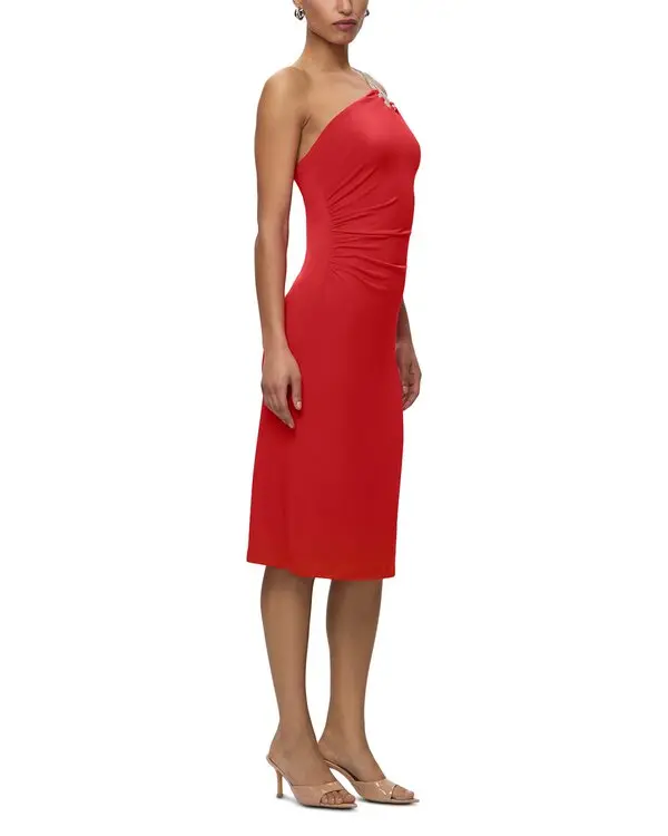 Herve Leger One Shoulder Midi Dress - Cardinal