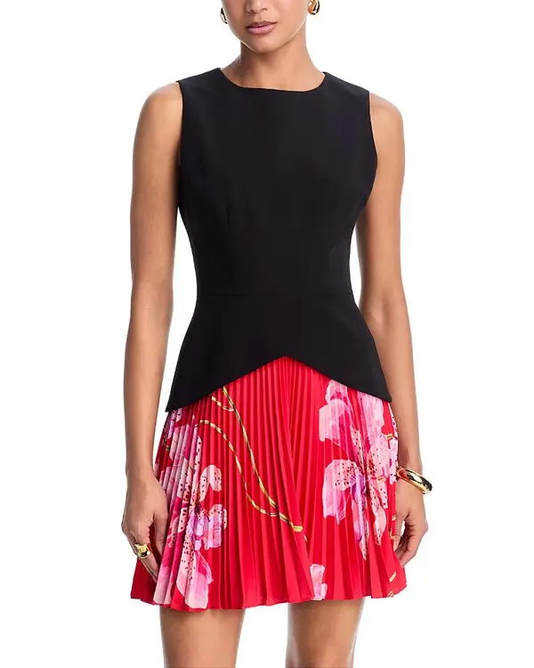 MILLY Haddy Printed Pleated Minidress - Black/red