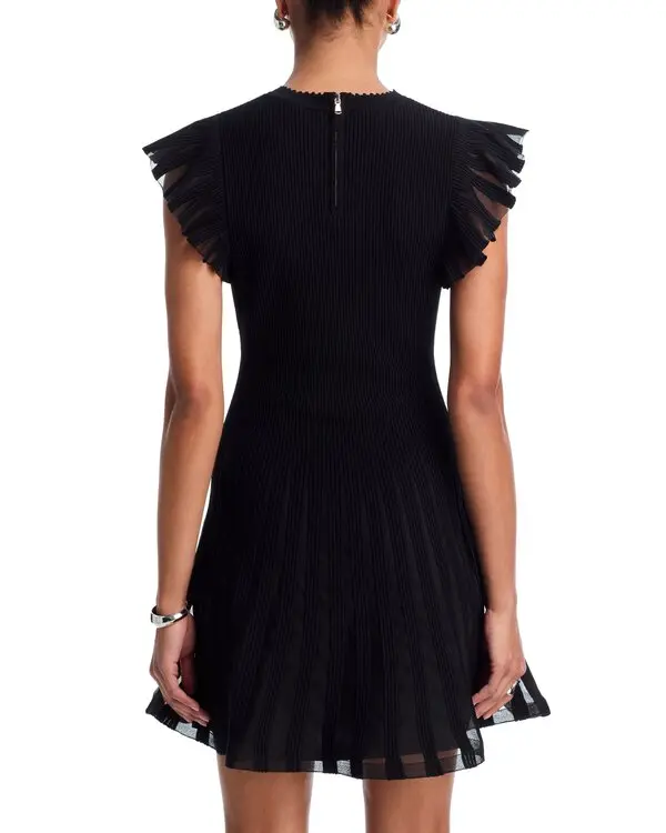 MILLY Sheer Flutter Sleeve Knit Dress