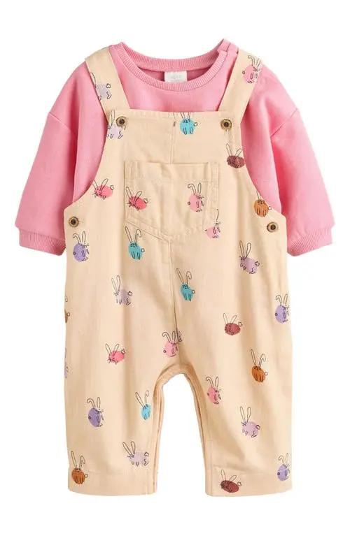 NEXT Bunny Print Overalls & Bodysuit Set - Cream
