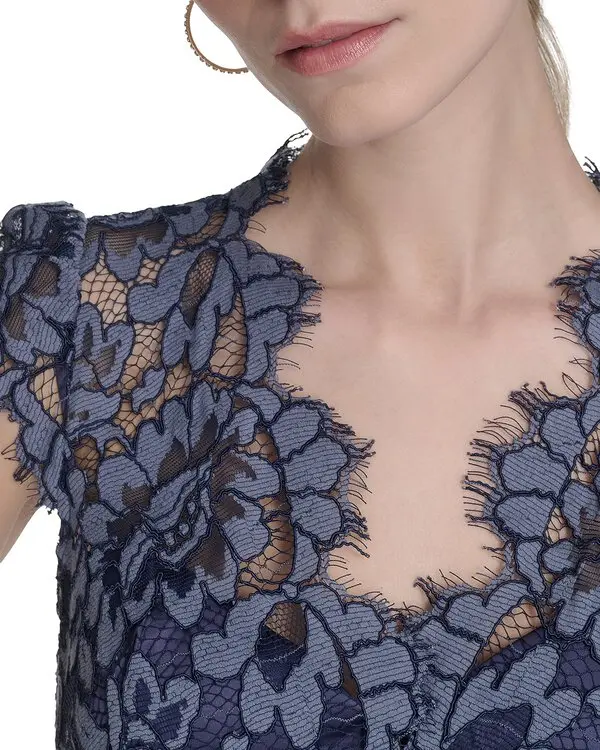 Eliza J Scalloped-Edge Lace Gown In Denim - 20% Off | Editorialist