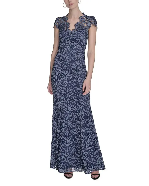 Eliza J Scalloped-edge Lace Gown - Denim