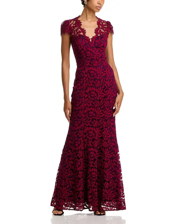 Eliza J Scalloped-edge Lace Gown - Magenta