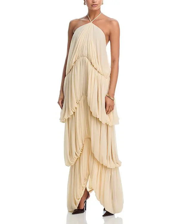 Ronny Kobo Bia Halterneck Tiered Maxi Dress - Ivory