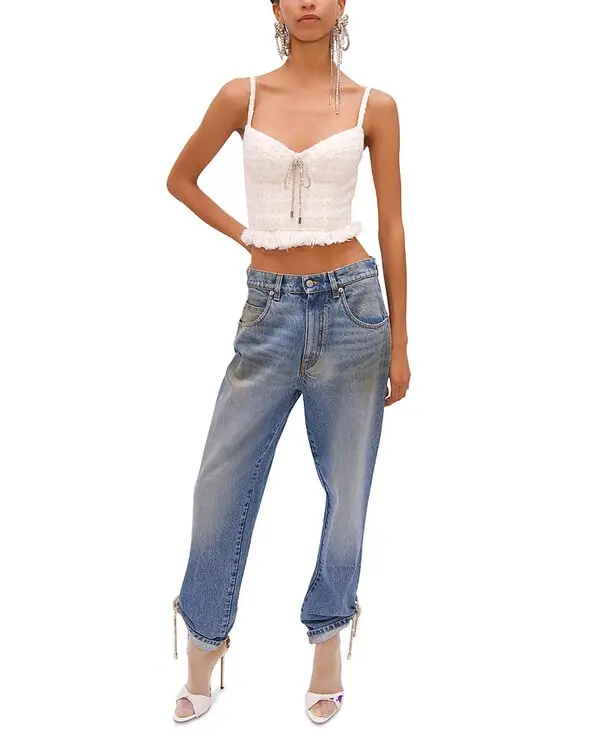 AREA Crystal Knot Tie Hem Jeans