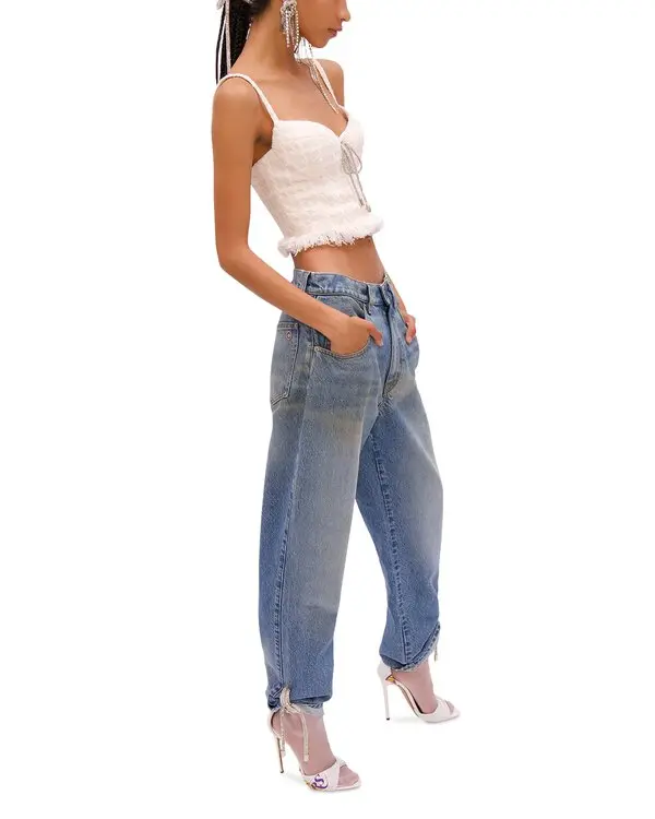 AREA Crystal Knot Tie Hem Jeans