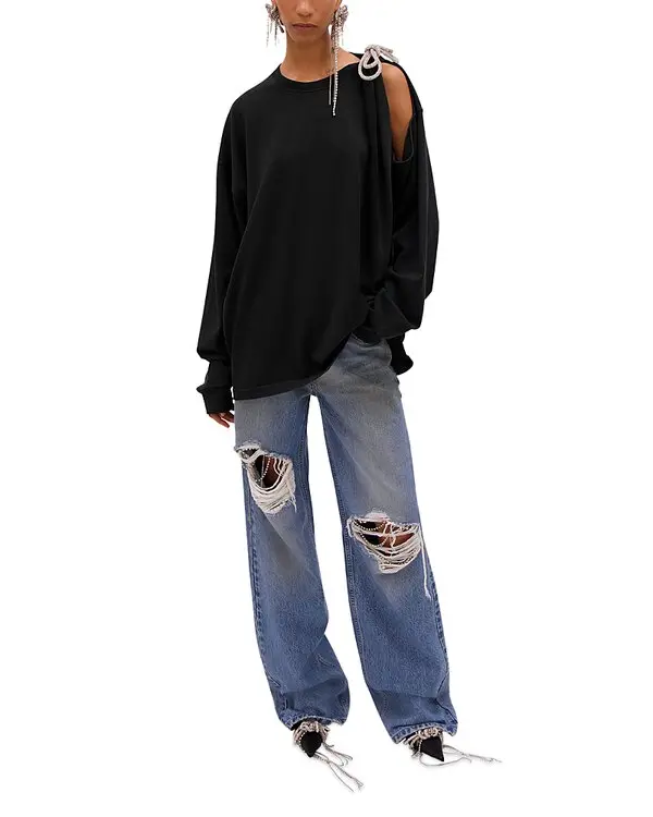 AREA Crystal Fray Relaxed Jeans - Medium Blue