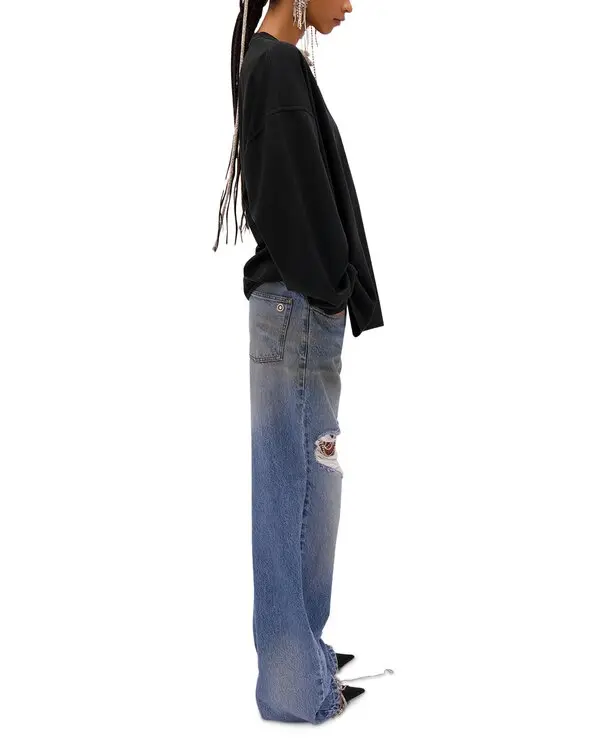 AREA Crystal Fray Relaxed Jeans - Medium Blue