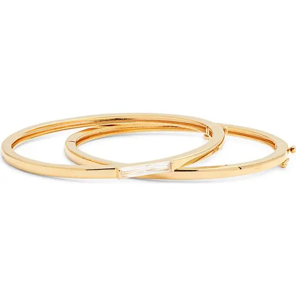 Nordstrom Cubic Zirconia Inset Bangle Bracelets Set Of 2 - Clear- Gold