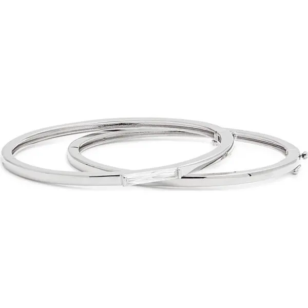 Nordstrom Cubic Zirconia Inset Bangle Bracelets Set Of 2 - Clear- Silver
