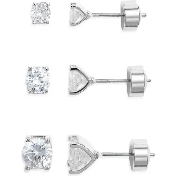 Nordstrom Studded Cubic Zirconia Earring Set - Clear- Silver