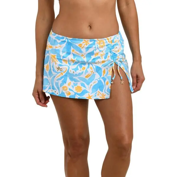La Blanca Trinket Tunnel Skirted Bikini Bottom - Sky