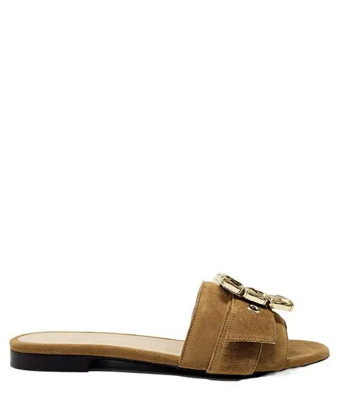 MADISON MAISON Jeweled Buckle Suede Sandal