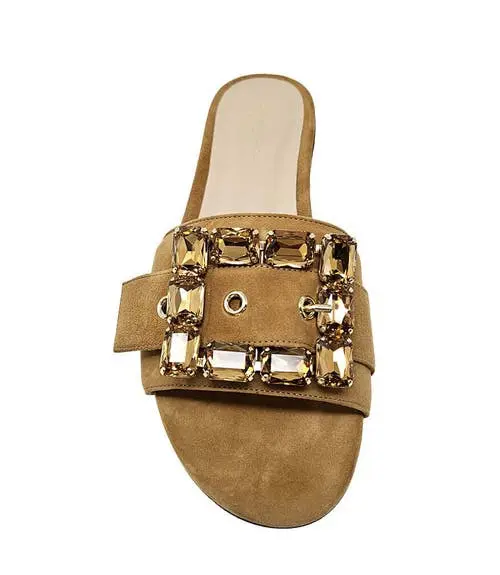 MADISON MAISON Jeweled Buckle Suede Sandal