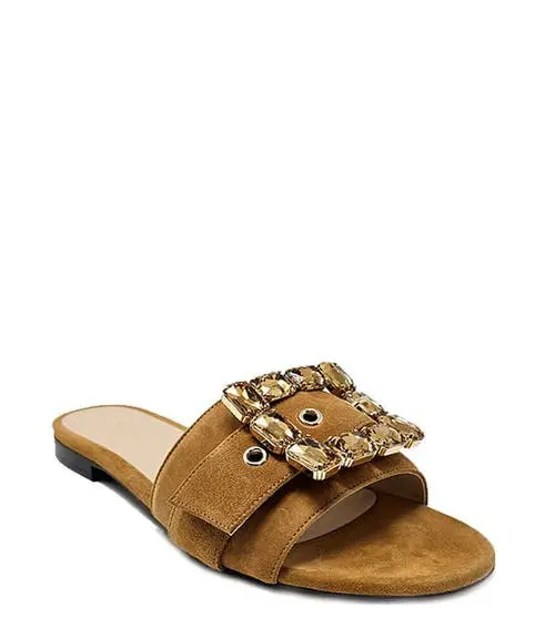 MADISON MAISON Jeweled Buckle Suede Sandal