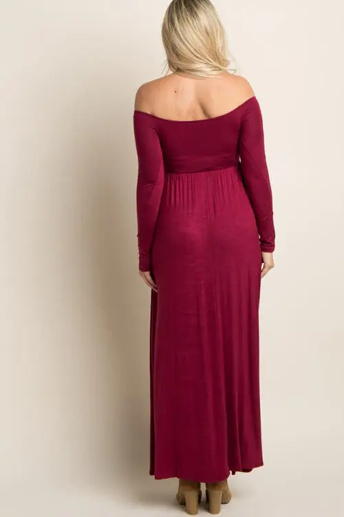 PINKBLUSH Petite Off Shoulder Maxi Dress - Burgundy