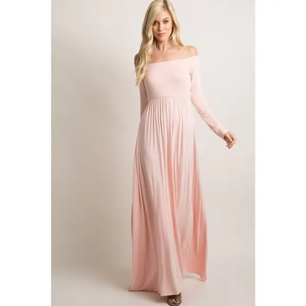PINKBLUSH Off Shoulder Maternity Maxi Dress - Pink