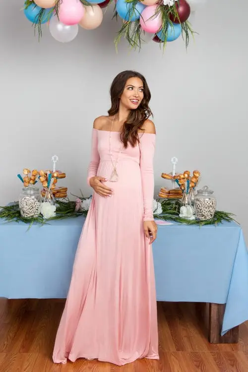 PINKBLUSH Off Shoulder Maternity Maxi Dress - Pink