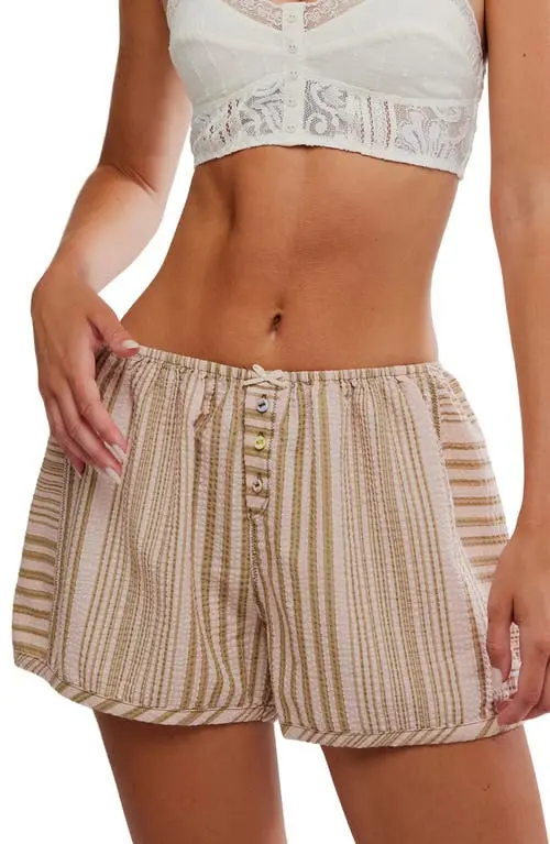 Free People Textured Stripe Cotton Boxer Shorts - Sage Combo