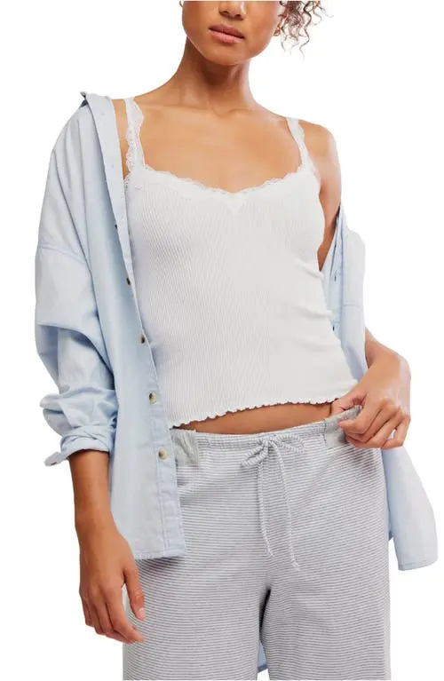 Free People Ribbed Lace-trimmed Camisole - White Alyssum