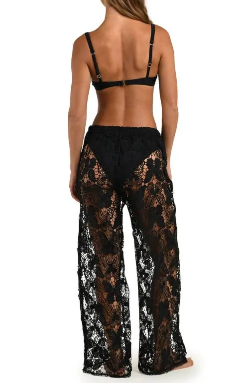 L'Agence Butterfly Lace Wide Leg Pants - Black