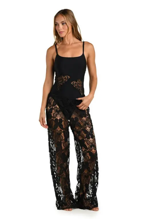 L'Agence Butterfly Lace Wide Leg Pants - Black