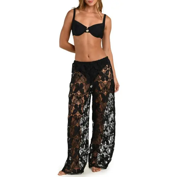 L'AGENCE Butterfly Lace Wide Leg Pants - Black