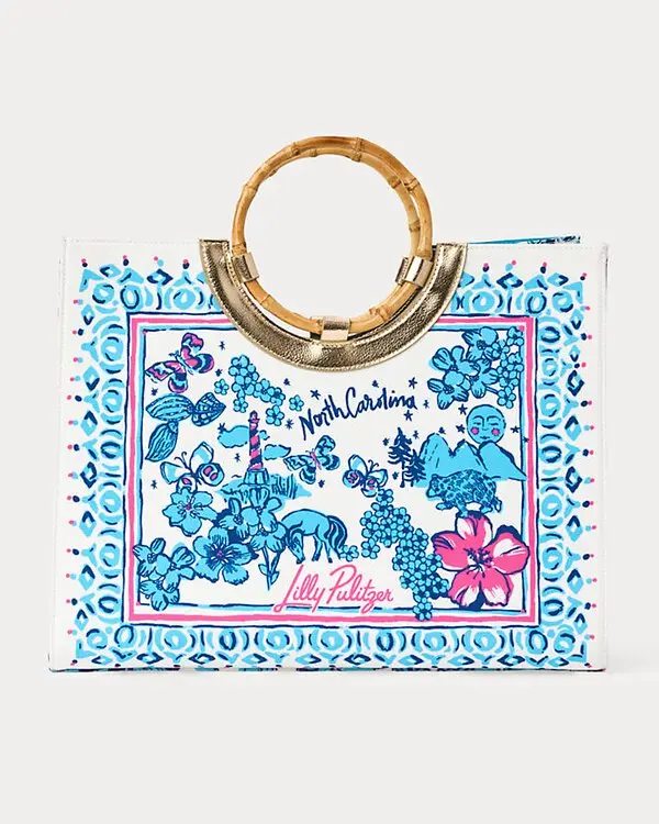 LILLY PULITZER Oasis Printed Canvas Tote - Capri Blue North Carolina Destination Tote