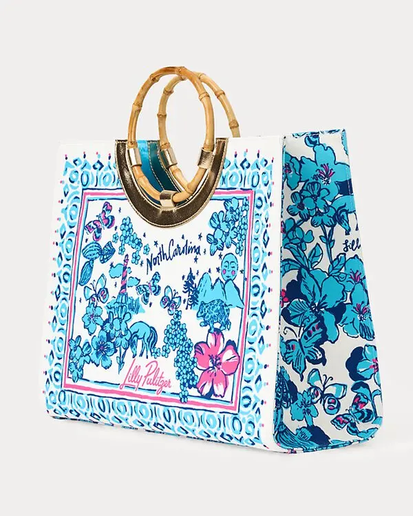 LILLY PULITZER Oasis Printed Canvas Tote - Capri Blue North Carolina Destination Tote