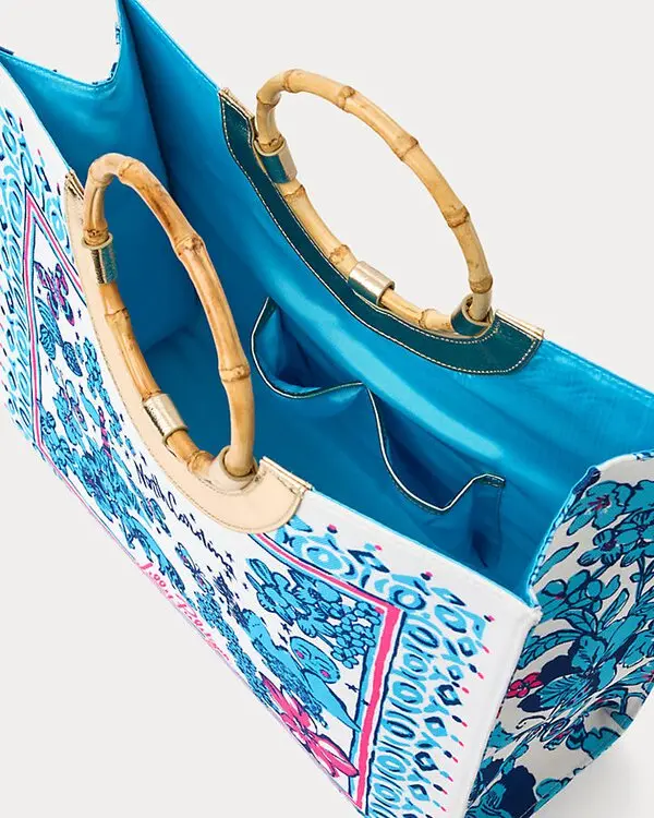 LILLY PULITZER Oasis Printed Canvas Tote - Capri Blue North Carolina Destination Tote