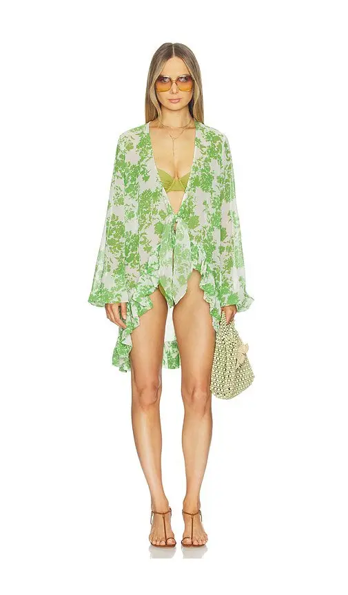 Caroline Constas Mini Charlize Coverup In Green - White & Green Jet Set