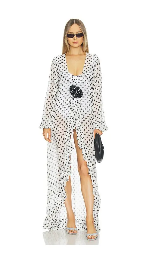 Caroline Constas Charlotte Coverup In Ivory,black - Ivory & Black Polka Dot