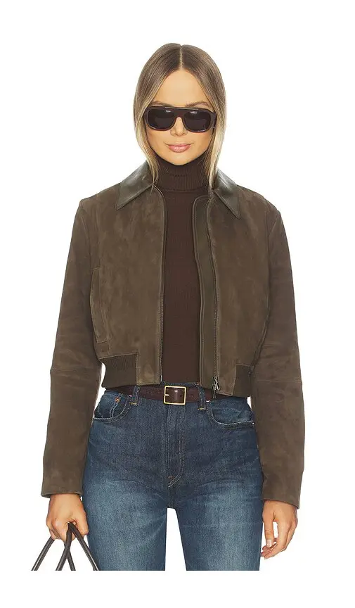 Vince Suede Shrunken Bomber - Willow