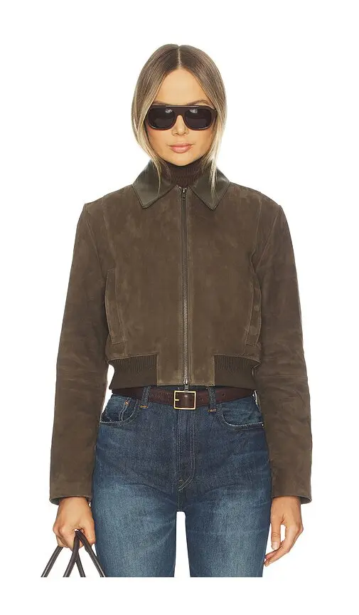 Vince Suede Shrunken Bomber - Willow